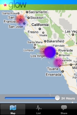 Glow mood map iPhone app shows what cities are happy... - ShinyShiny